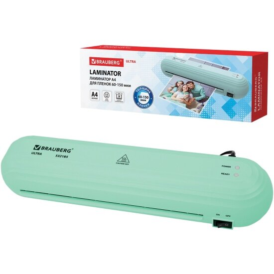 Ламинатор Brauberg ULTRA PM235M, мятный, формат A4, толщина пленки 60-150 мкм, скорость 30 см/мин, 532185