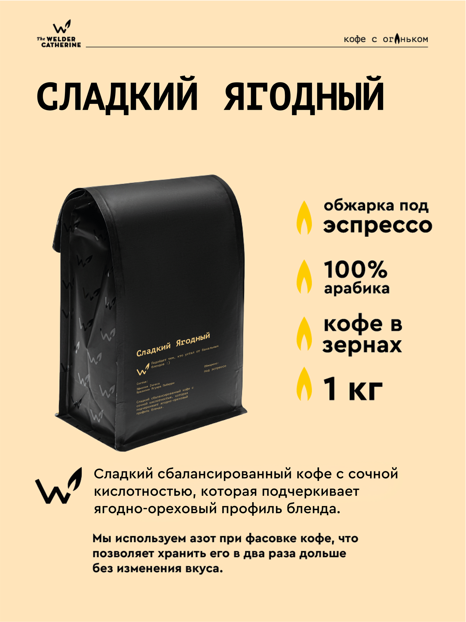 Кофе в зернах Сварщица Екатерина Сладкий Ягодный под эспрессо - 1 кг