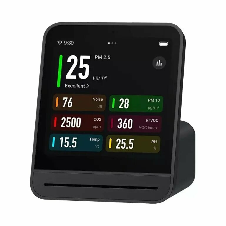 Анализатор качества воздуха Xiaomi Qingping Air Monitor (CGS2) 6 в 1 (датчик углекислого газа CO2, Температуры, Влажности, PM2.5, TVOC, Шума) Черный / русская версия, работает с Алисой