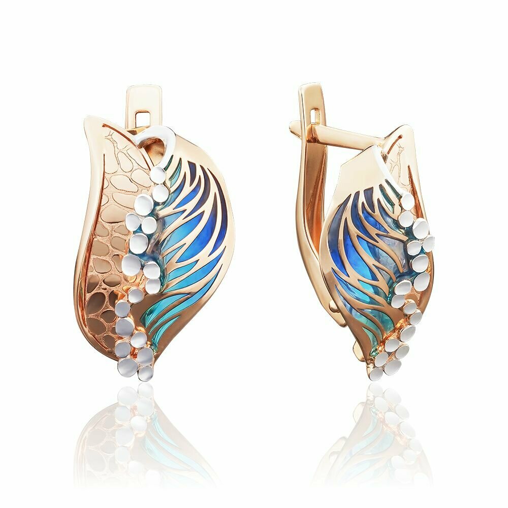 Серьги, красное золото, 585 проба, эмаль
