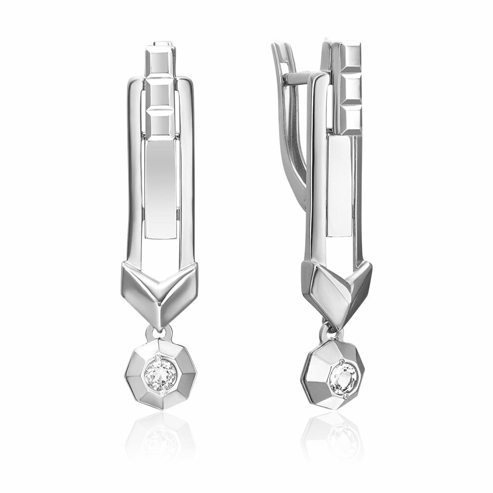 Серьги, белое золото, 585 проба, родирование, топаз