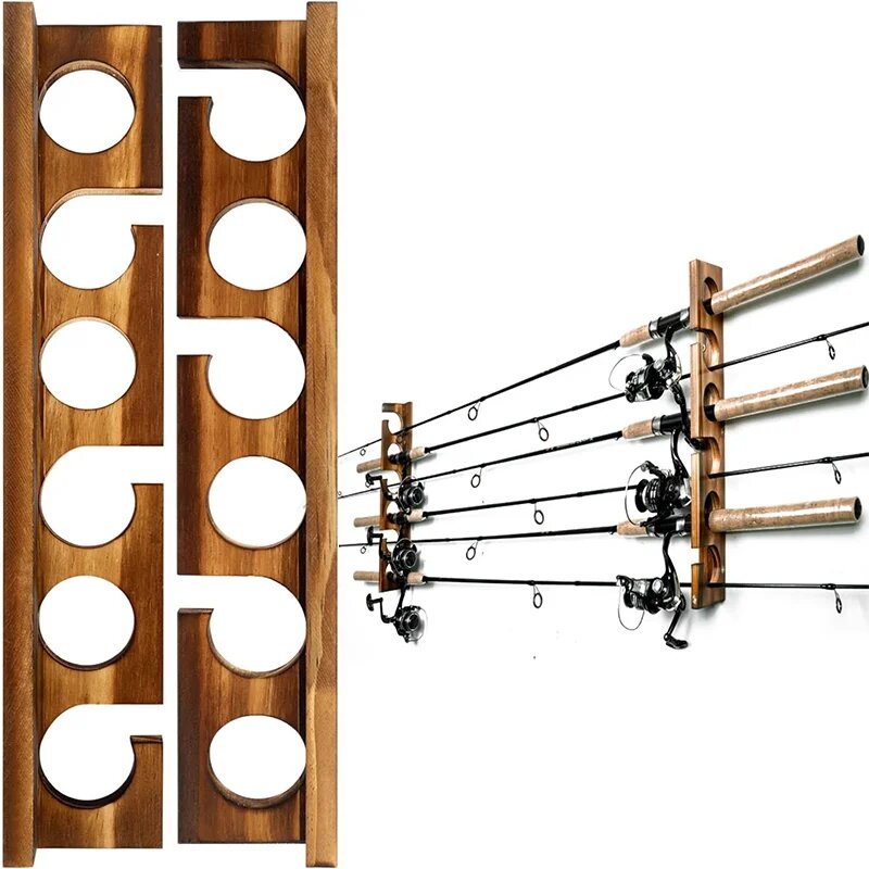 Деревянные держатели для удочек на стену или потолок, до 6 штук Brown