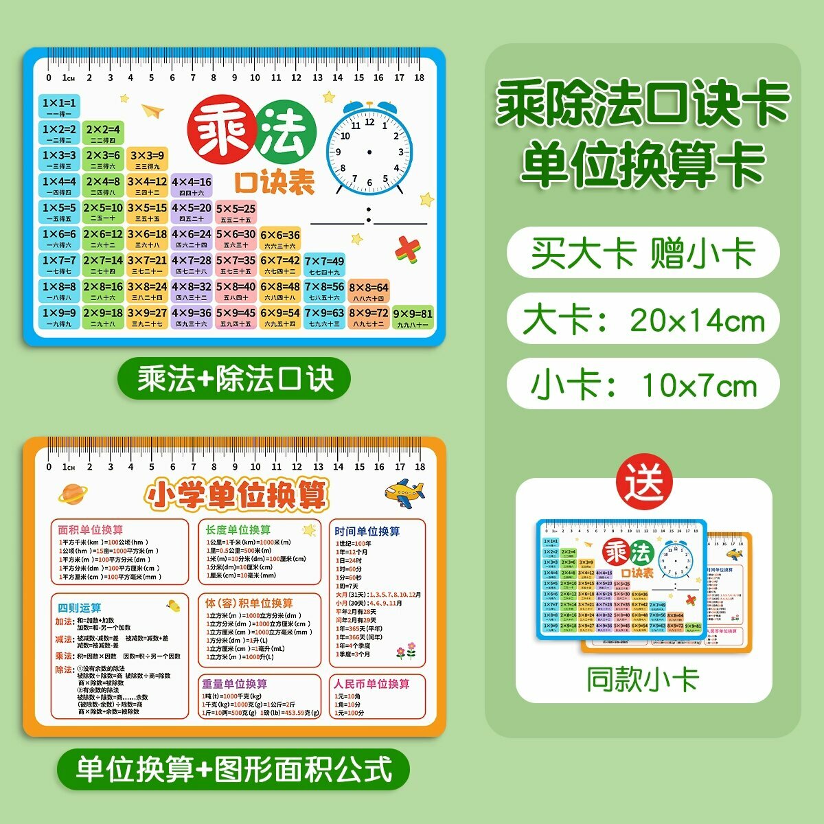 Карточки таблицы умножения и деления с карточками преобразования единиц измерения для 2 класса