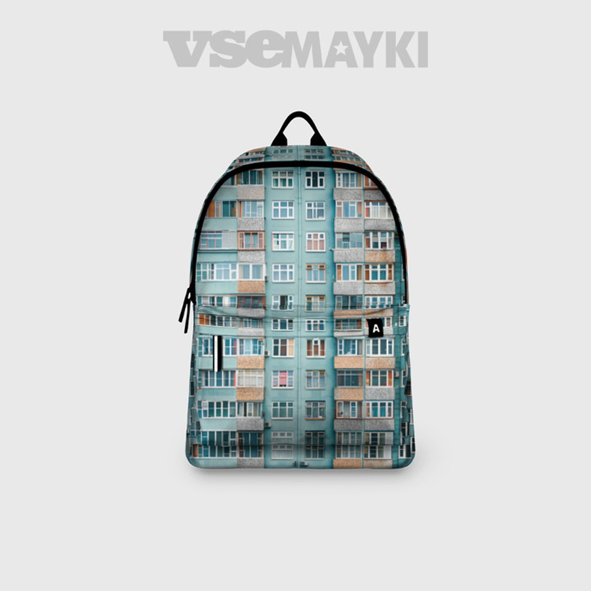 Рюкзак VseMayki с принтом Хрущёвка в голубых тонах, One size, белый