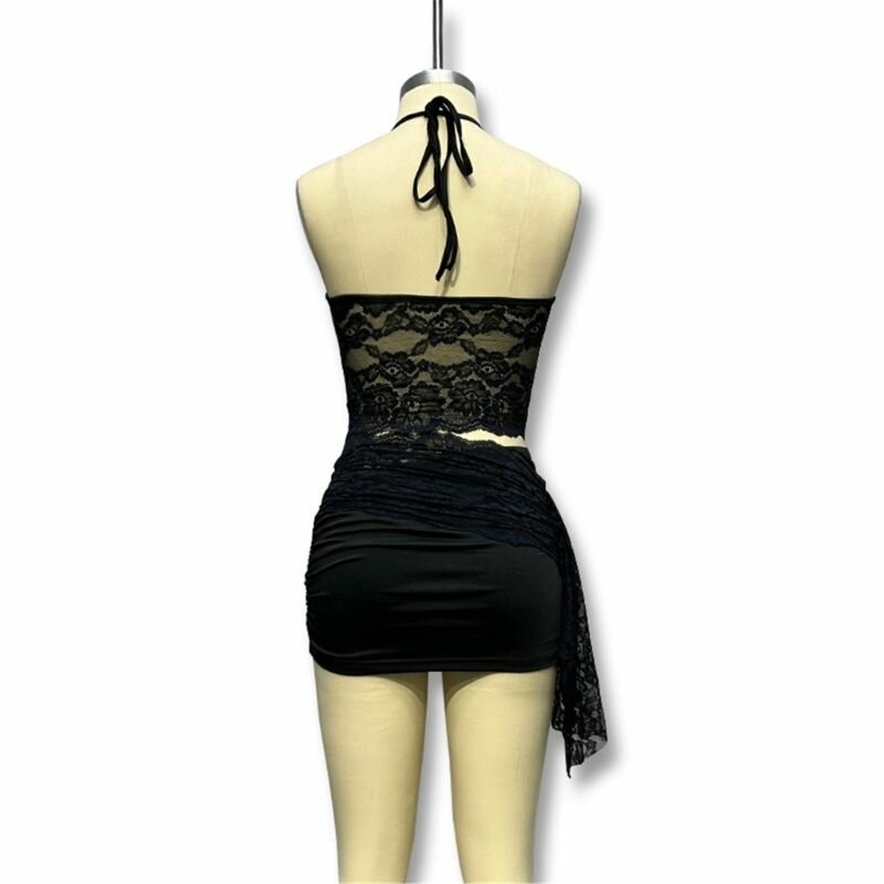 Женский камзол с полой кружевной прострочкой, сумка-юбка на бедрах, костюм-Черный-M