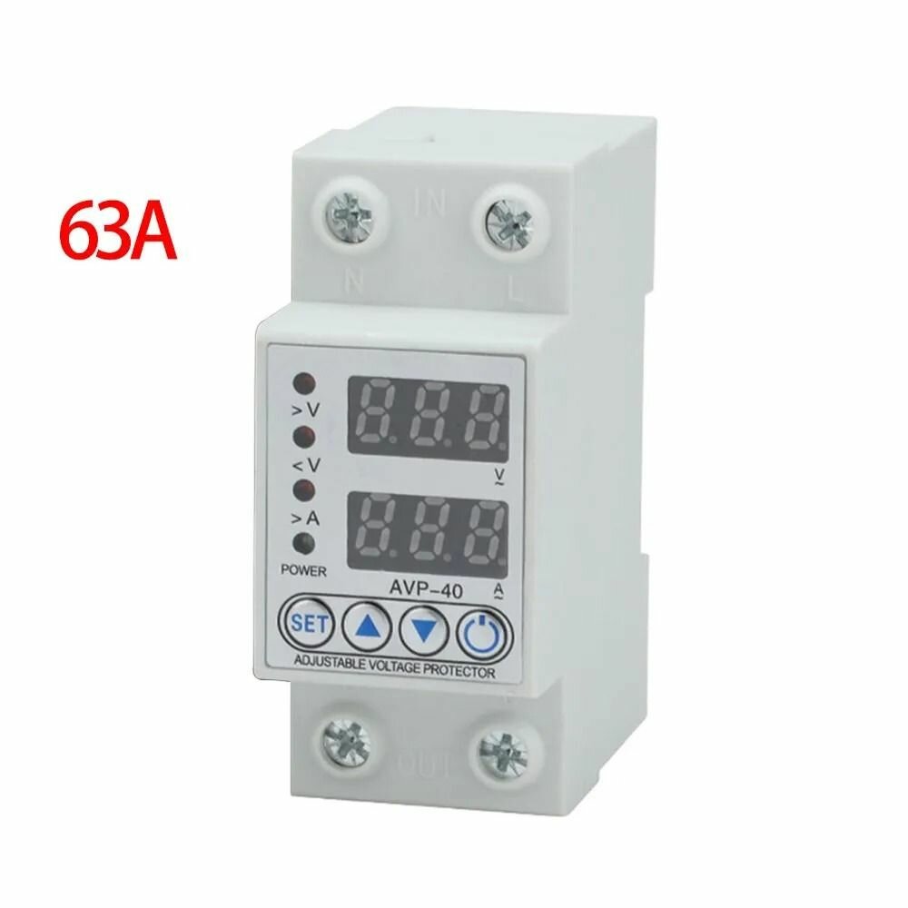 Универсальный реле напряжения 63а(Регулируемый порог напряжения/тока) однофазное , Автоматический сброс