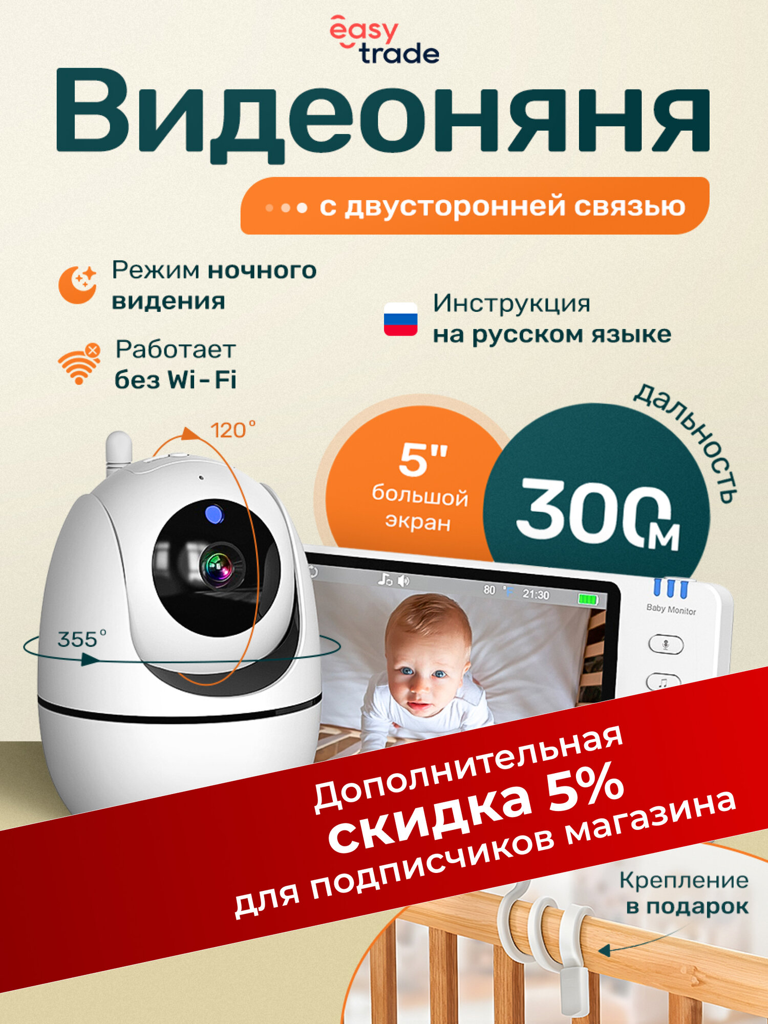 Видеоняня, радионяня для малышей с камерой, видео няня с монитором, связью и колыбельными