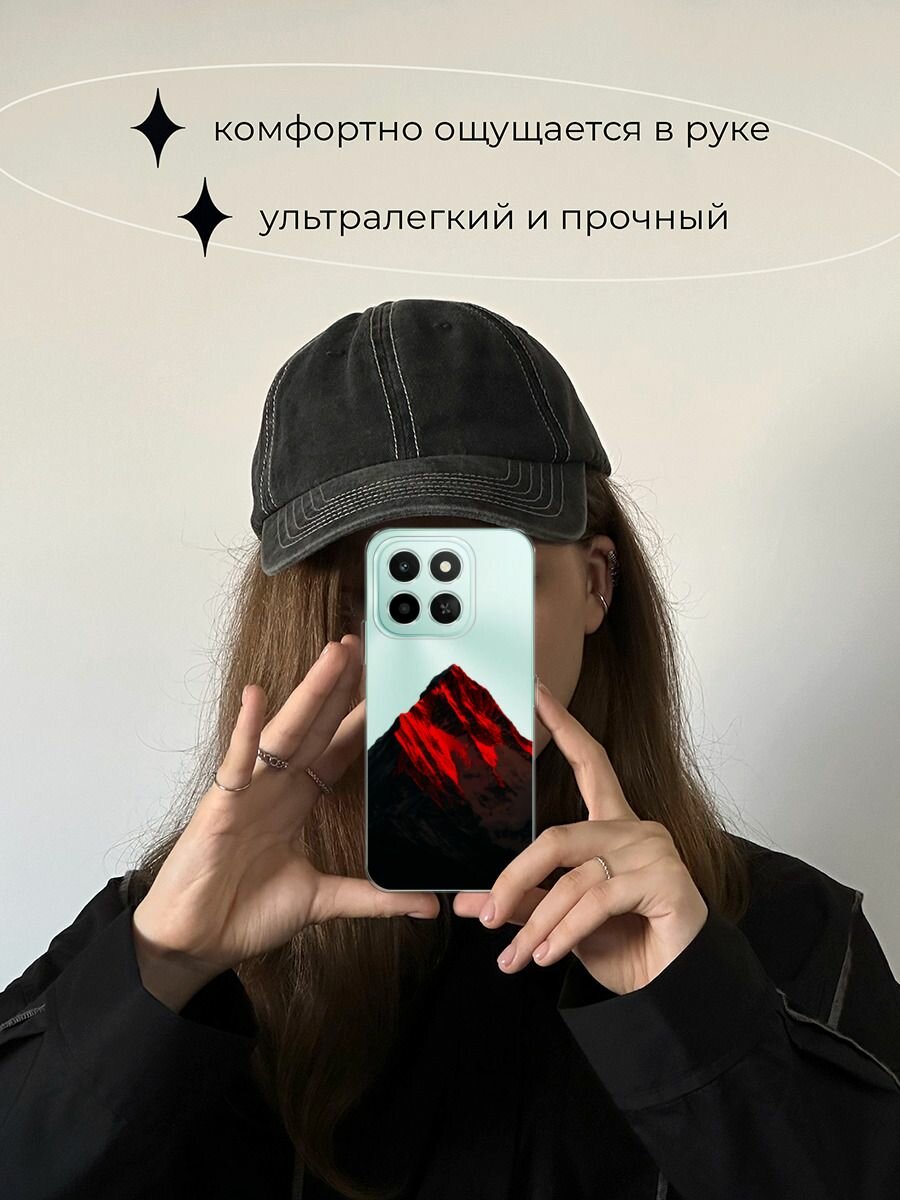 Чехол на Honor X6c / Хонор X6c с принтом Красная гора 2, прозрачный — фото 1