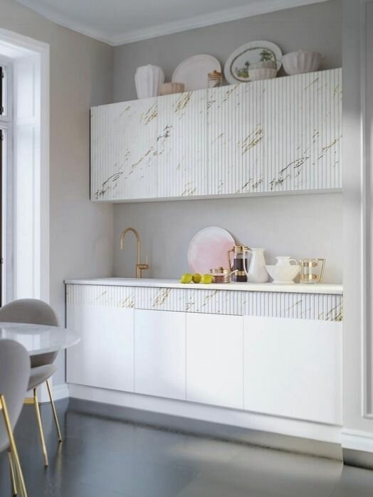 Модульная кухня Оливия МДФ 2м белый глянец/мрамор золото со столешницей миф