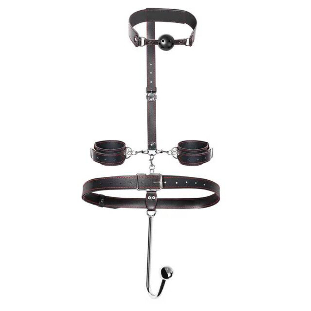 Комплект для связывания, бондажа и ограничения, кожаная перевязь для бедер, ремень на грудь за спиной, наручники, открытые ноги, фетиш раба SM, анальный крюк