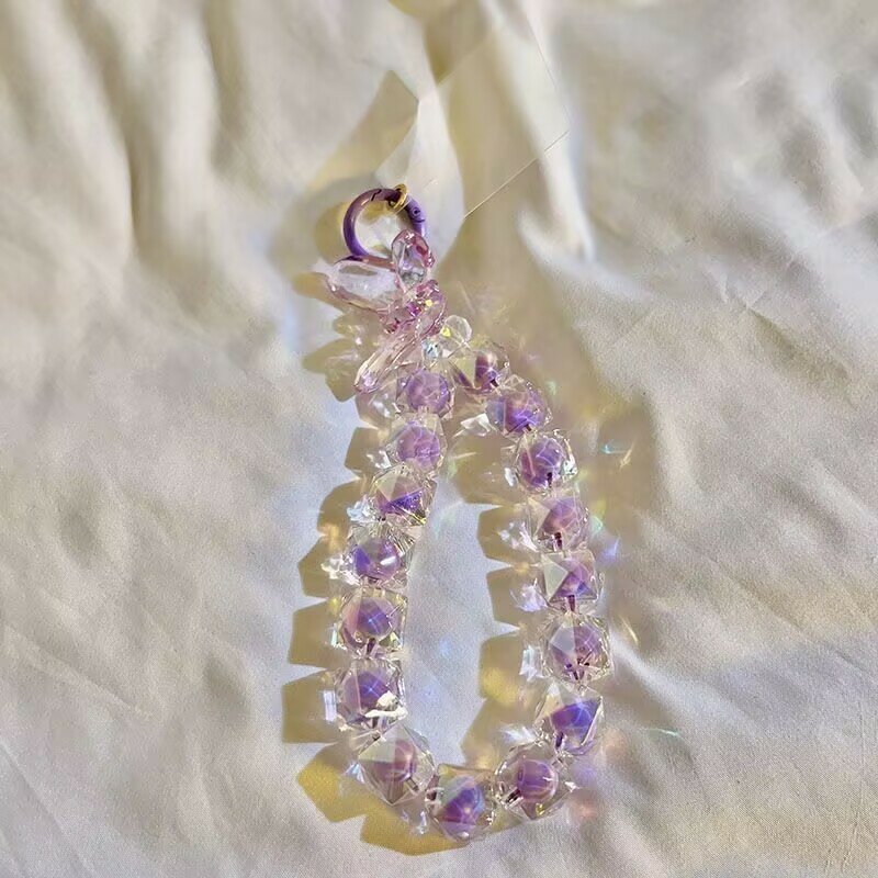 Брелок для телефона, на чехле, с бабочками, прозрачный и голубой бисер, черный