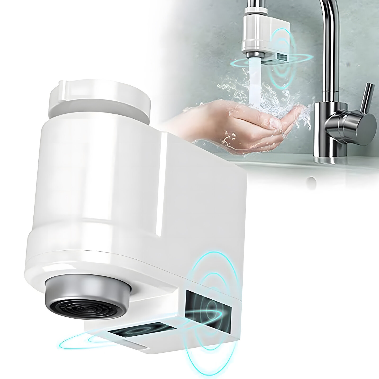Smart Sensor Faucet Infrared Sensor Automatic Water Saver Tap Anti-overflow Kitchen Bathroom Inductive, вес 95г, размер 53×52.5×34.3мм, энергопотребление в режиме ожидания 0.2мВт, рабочее давление воды 0.05-0.8МПа, рабочая температура воды ≤75°C,