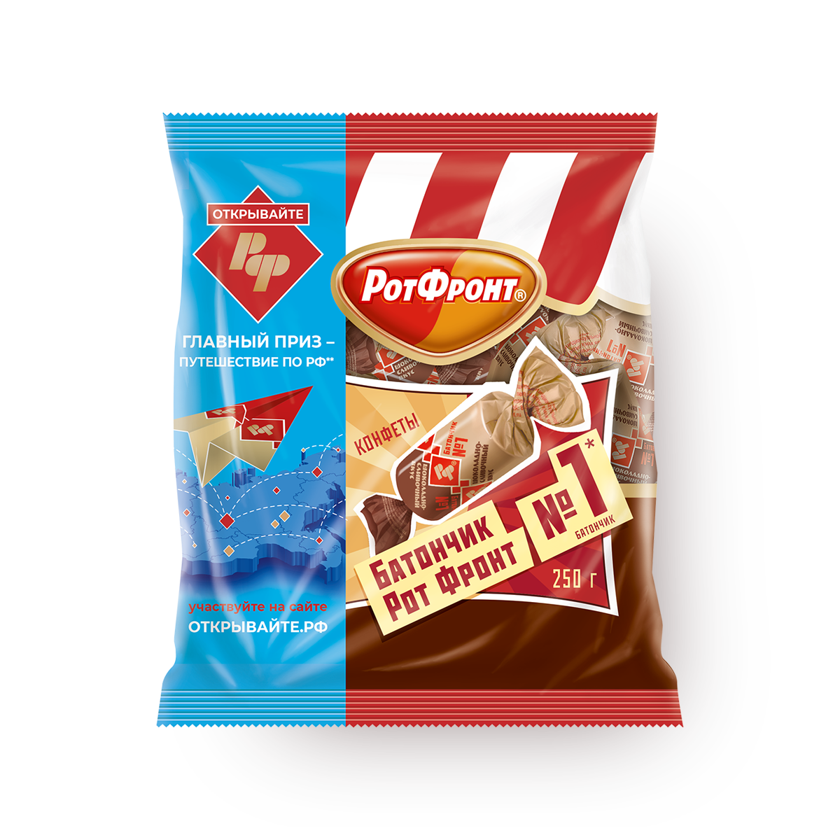 Батончики Рот Фронт с шоколадно-сливочным вкусом, флоу-пак, 250 г