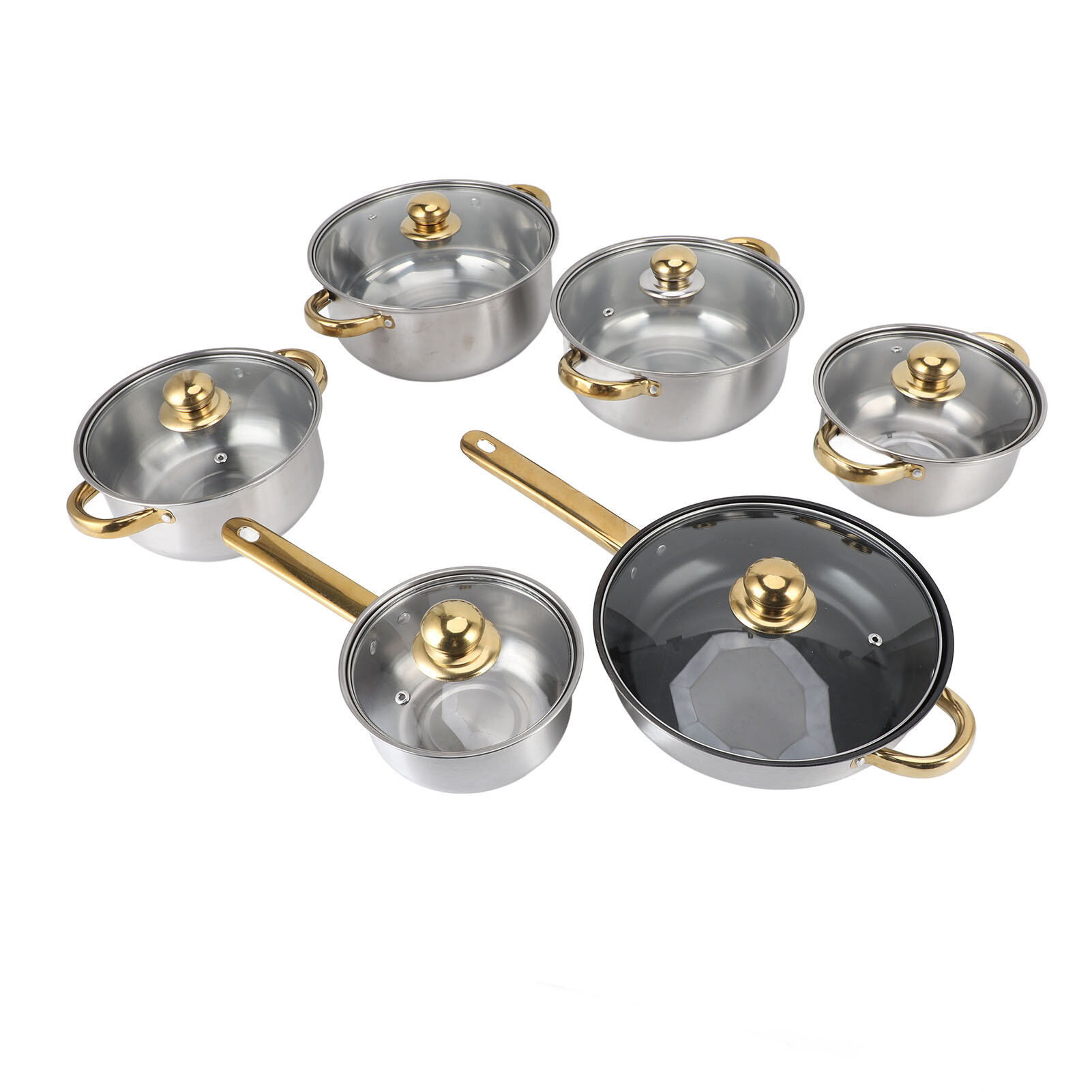 Набор кастрюль и сковородок из нержавеющей стали, набор кухонной посуды, кастрюля, кастрюля, сковорода с крышками, ручками