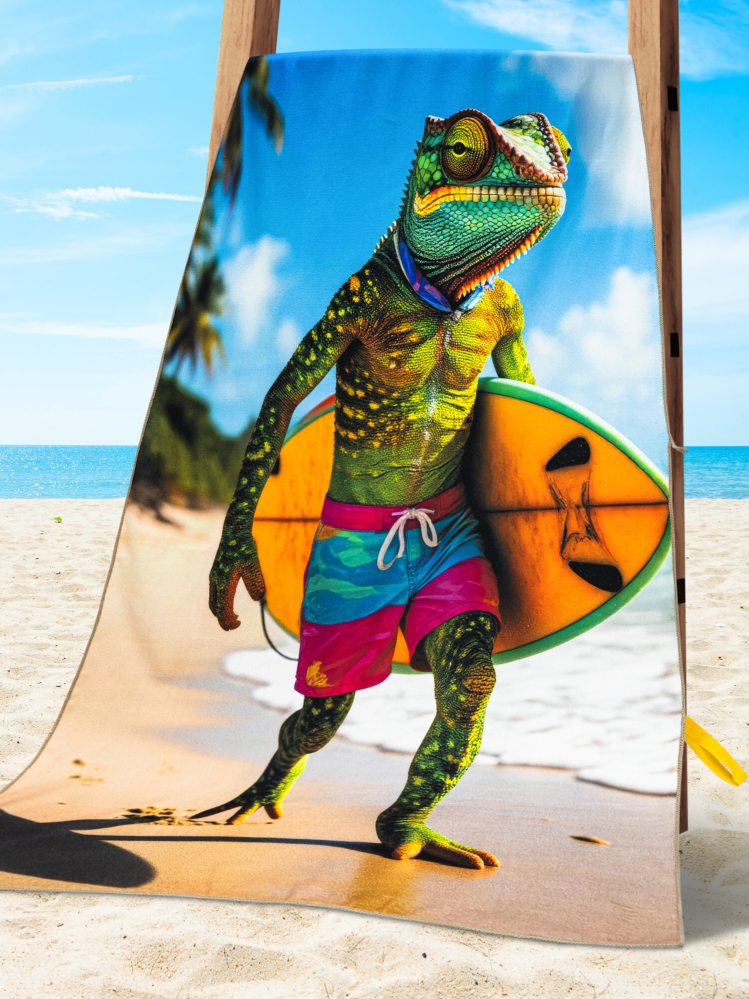 Пляжное полотенце из микрофибры Игуана, размер 70х140, 100% полиэстер
