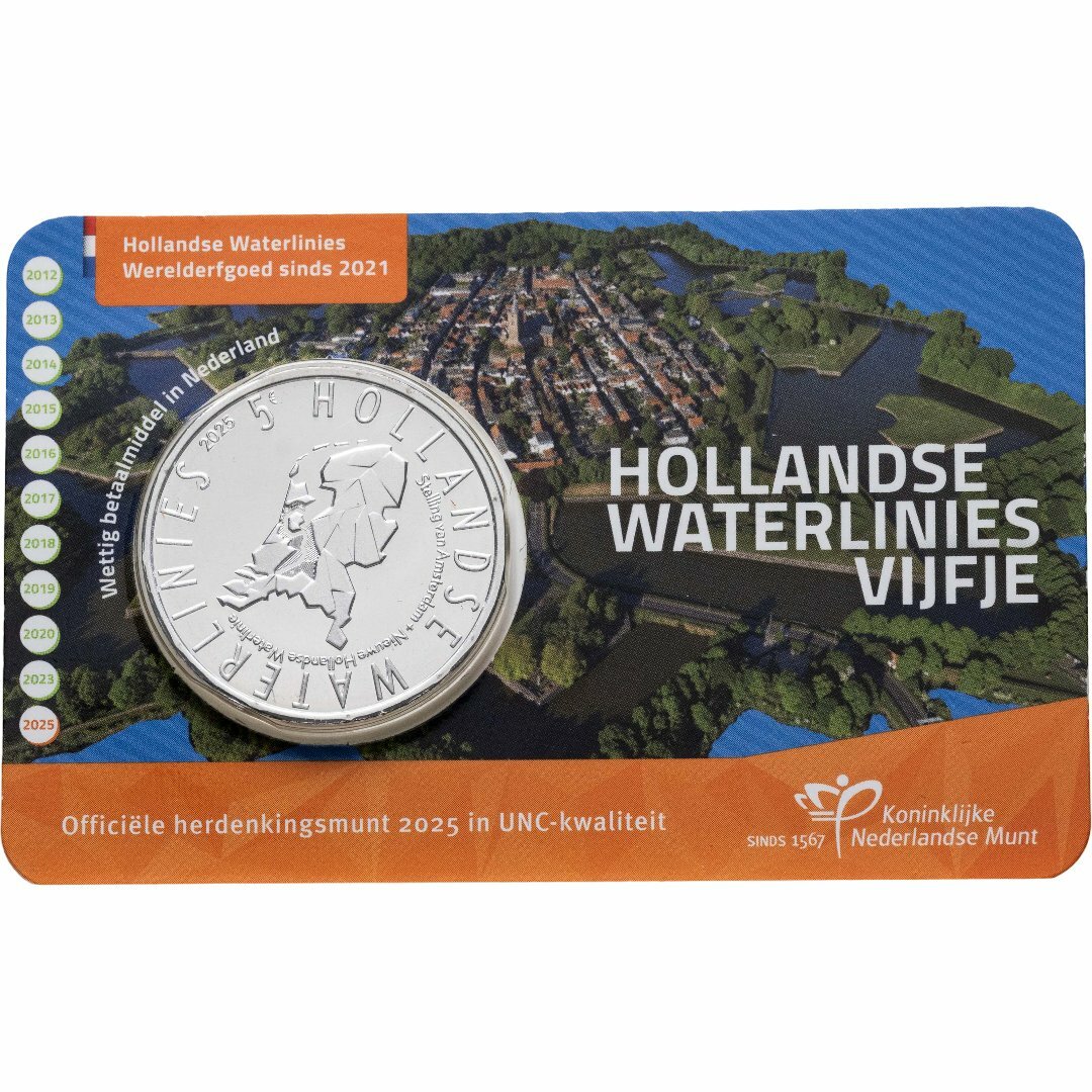 Нидерланды 5 евро euro 2025 "Голландская линия водной обороны", Медь, плакированная серебром, в сохранности UNC
