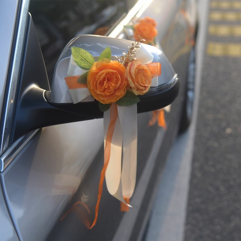 Свадебная дверная ручка из 4 частей с бантиком, имитирующим бант, цветочное украшение-оранжевый