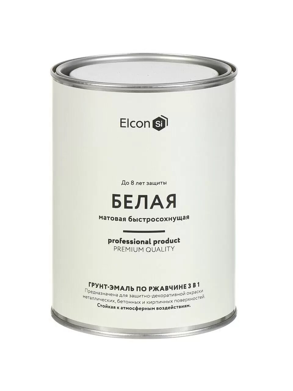 Грунт-эмаль Elcon, 3в1 матовая, по ржавчине, смоляная, белая, RAL 9003, 0.8 кг