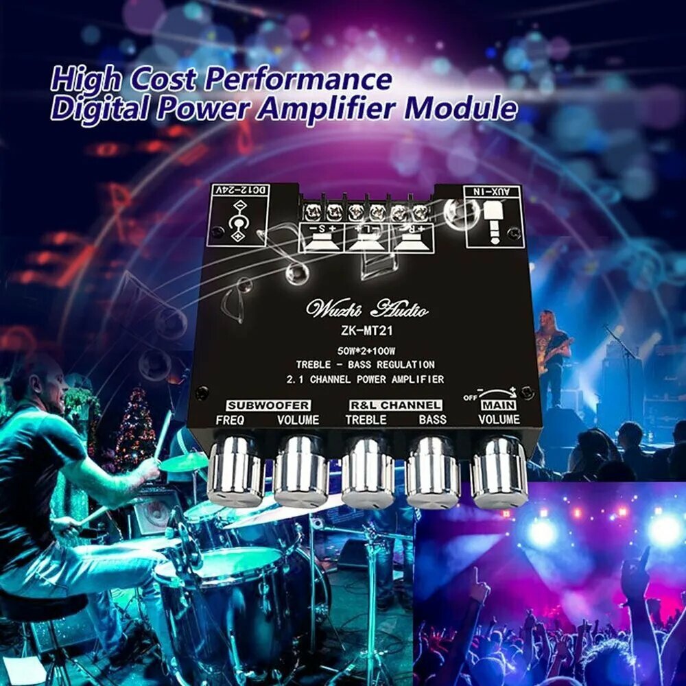 Усилитель мощности ZK-MT21 2.1 канала 2x50W+100W с Bluetooth 5.0