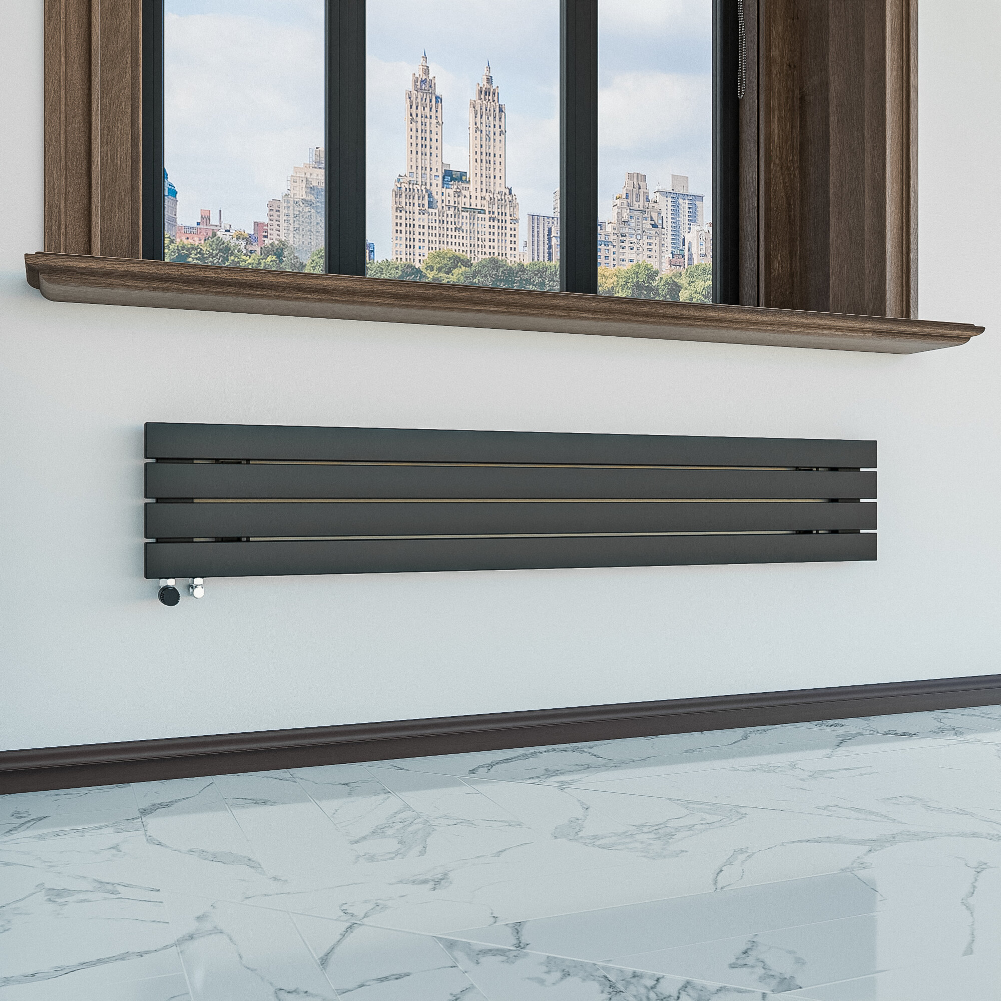 Горизонтальный дизайн радиатор отопления Warm Design SIRIUS, чёрный (4 секции, 1500х258мм)
