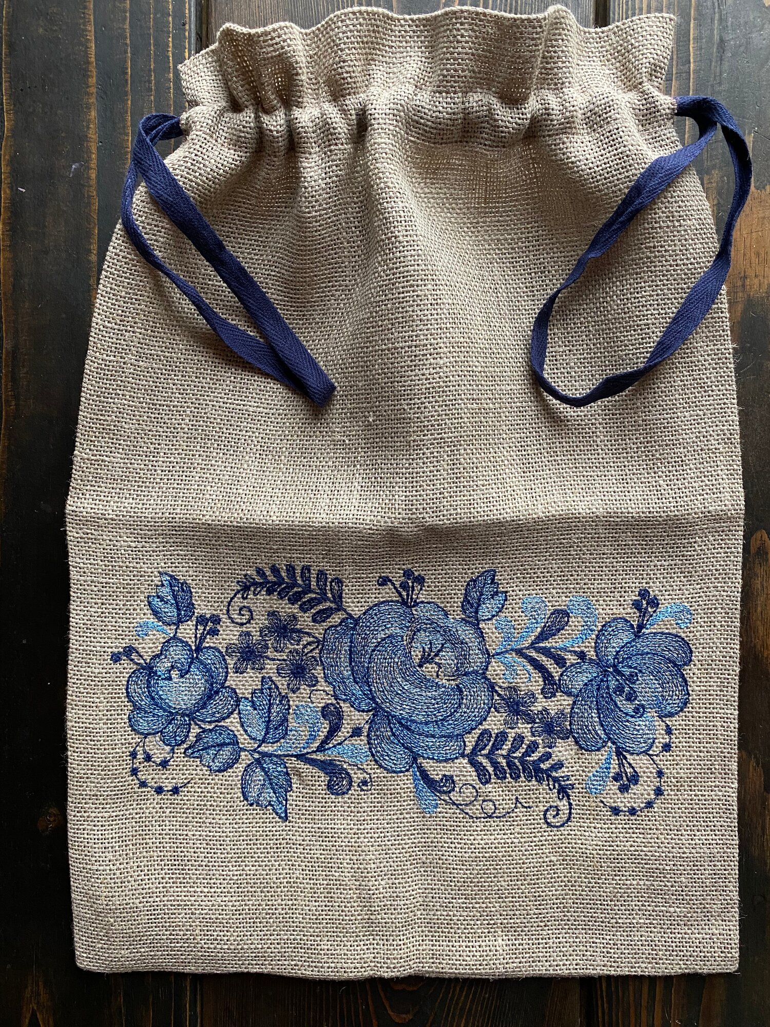 Мешочек для хранения, "Студия Ателье", лен, вышивка, на завязках, 30х37 см