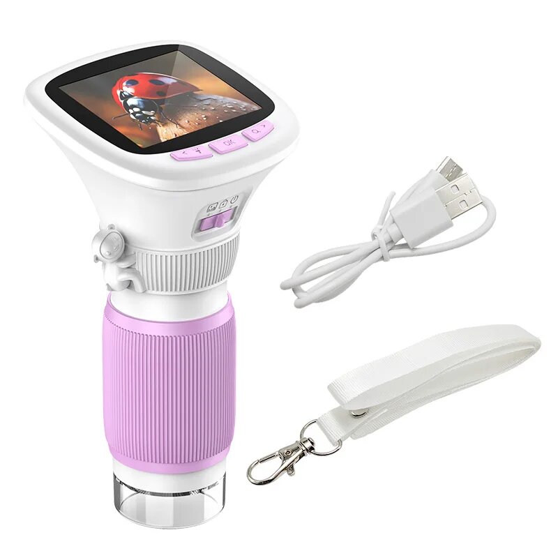 Детский ручной микроскоп с 2,4-дюймовым IPS HD-экраном, увеличением 200X и 1000X, фото/видеозаписью, для детей 6–12 лет