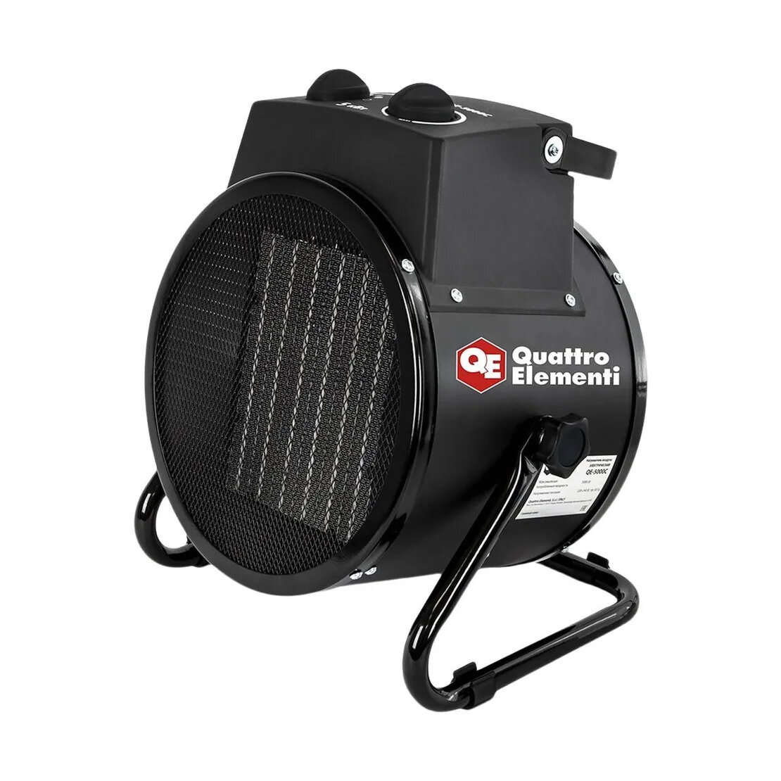 Электрическая тепловая пушка Quattro Elementi QE-5000C, обогрев 5 кВт, расход воздуха 320 м³/ч, IP20, термостат, черный