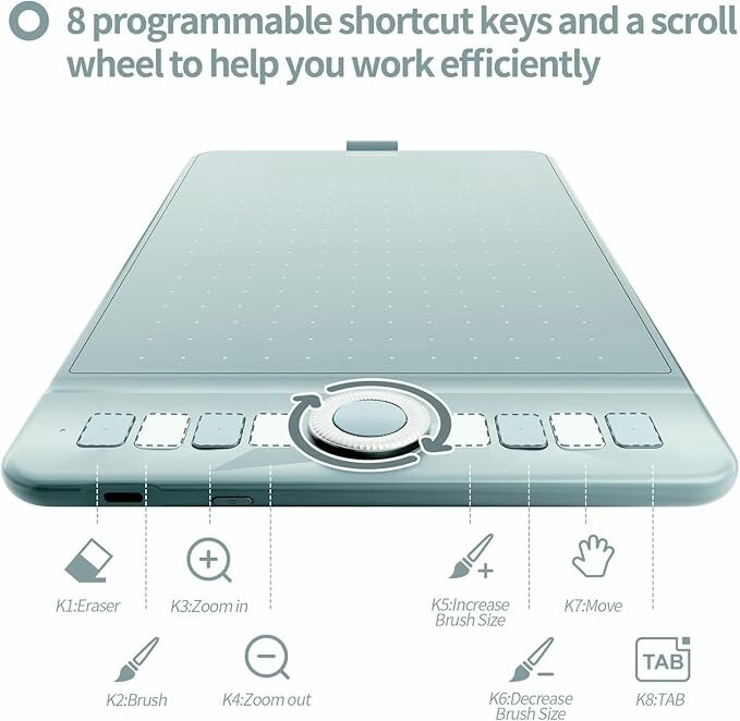Беспроводной графический планшет GAOMON WH851 с Bluetooth поддерживает 16384 уровня разрешения, оснащен интуитивно понятной ручкой с 8 клавишами быстрого доступа и имеет размеры 8 x 5 дюймов.