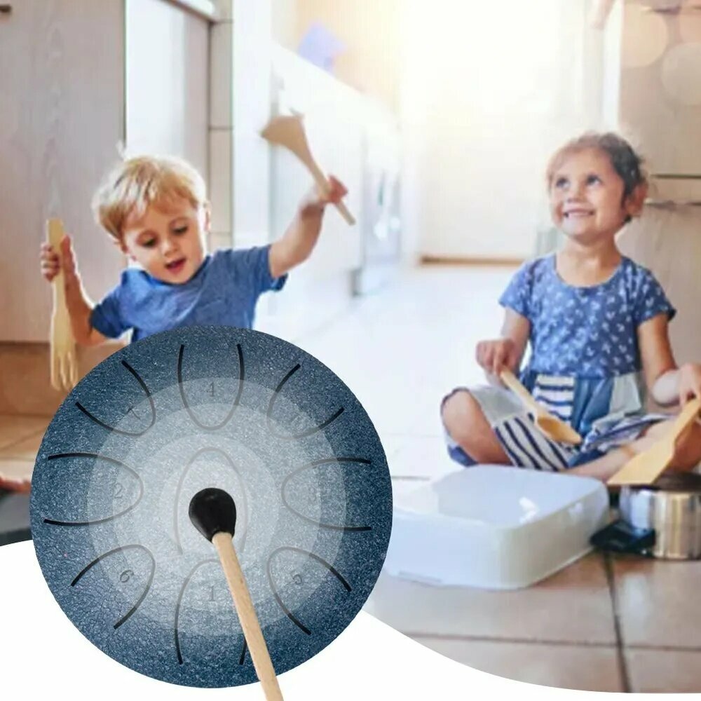 4-дюймовый 9-тональный мини-барабан ethereal, обучающий музыкальный инструмент для детей, портативный карманный набор на шнурке (включая ноты + барабанные палочки + учебное пособие)