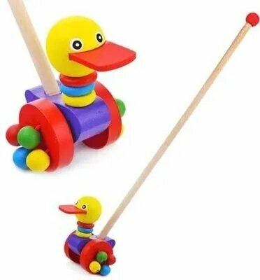 Развивающая игрушка для малышей от 1 года - Каталка детская с ручкой деревянная - Для побуждения интереса к ходьбе