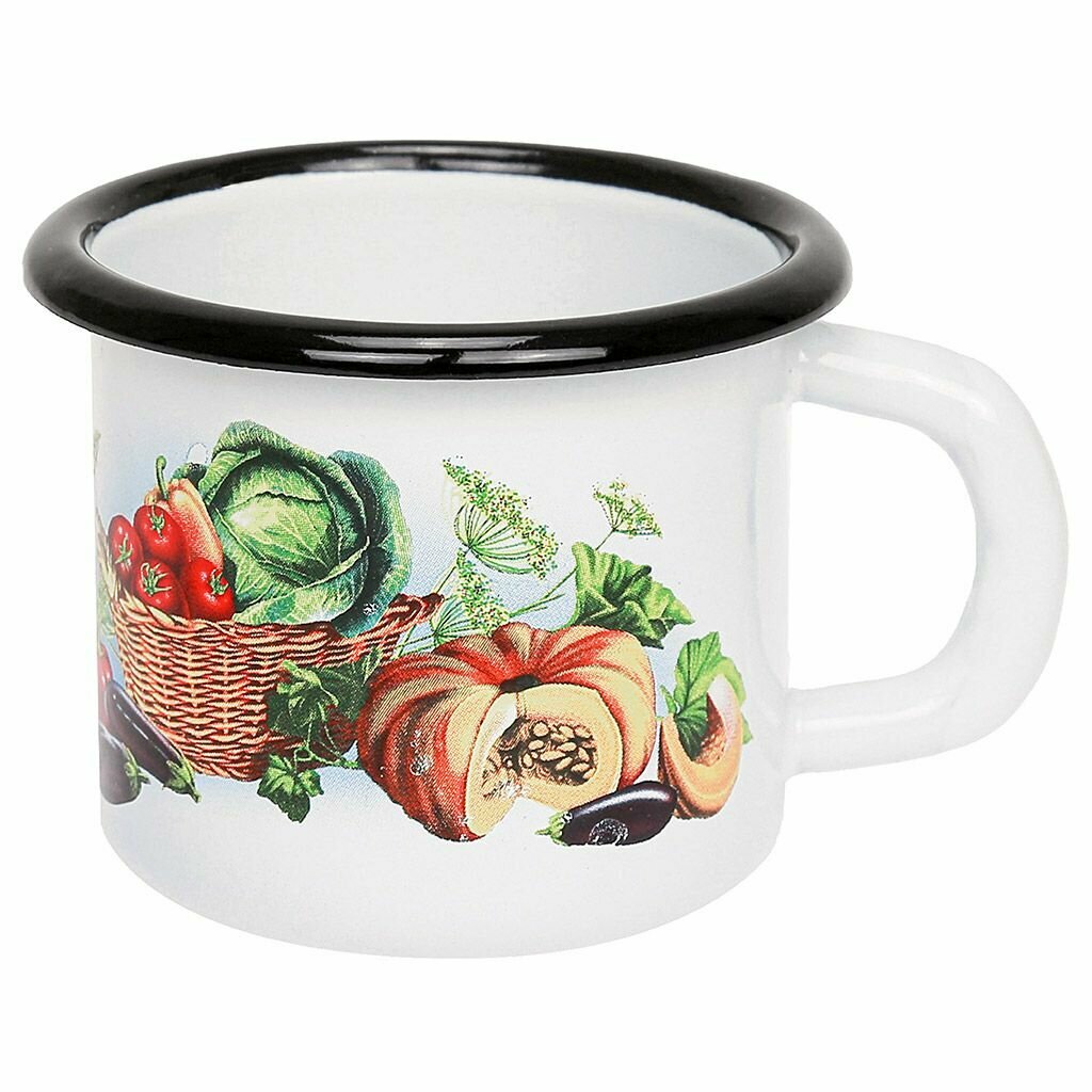 Кружка эмалированная Домашняя Мода эмалированная "Урожай", 250 мл, диаметр 7 см, высота 7 см, белый (1с1с)