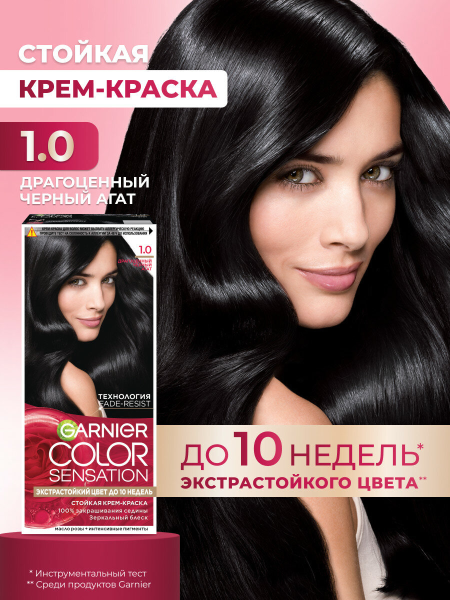 GARNIER Краска для волос Color Sensation, 110 мл, оттенок 1.0, Драгоценный черный агат