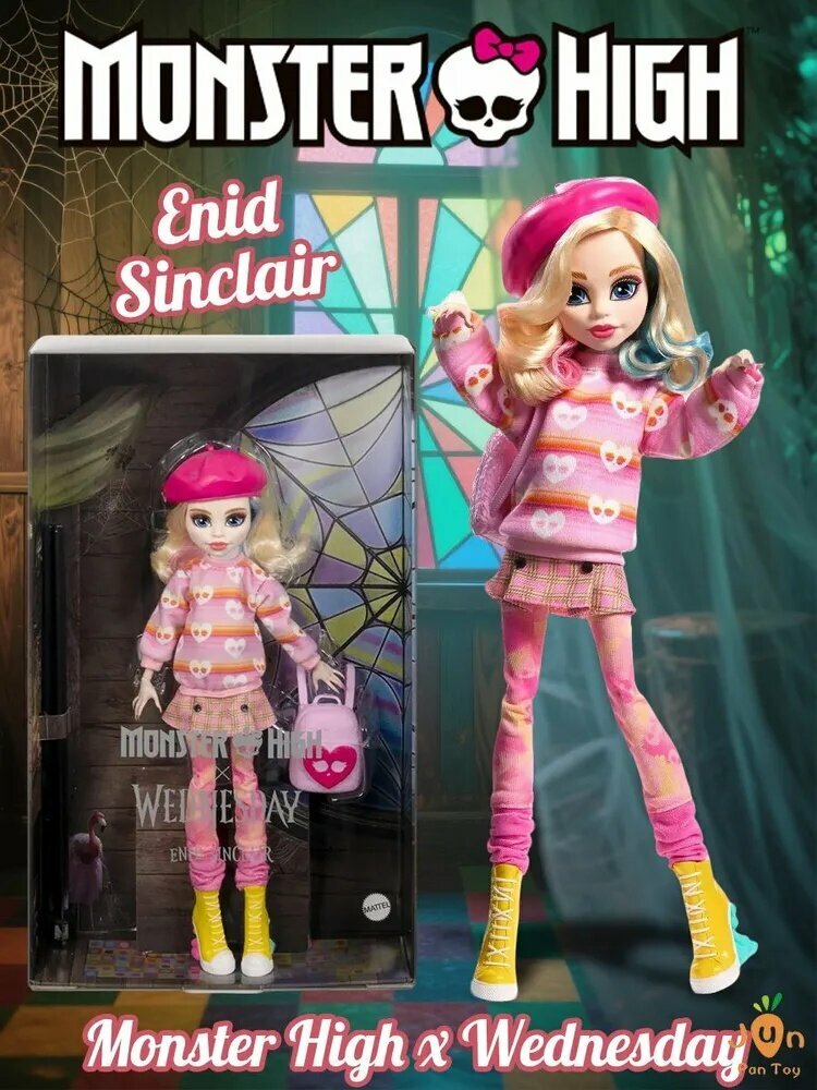 Монстер Хай Mattel Monster High Enid Sinclair HXJ05 / игрушки для девочек в розовых костюмах и розовых беретах, подходящие в качестве подарок на день рождения