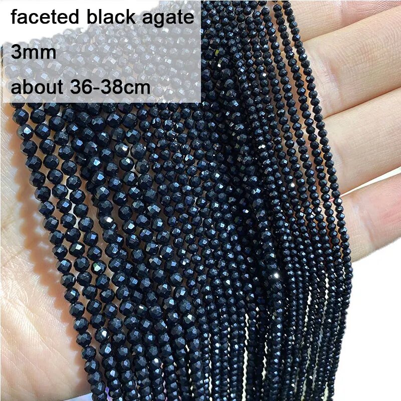 Натуральные бусины LUOMAN XIARI: черный камень, агат, оникс, турмалин, разные 3mm faceted agate