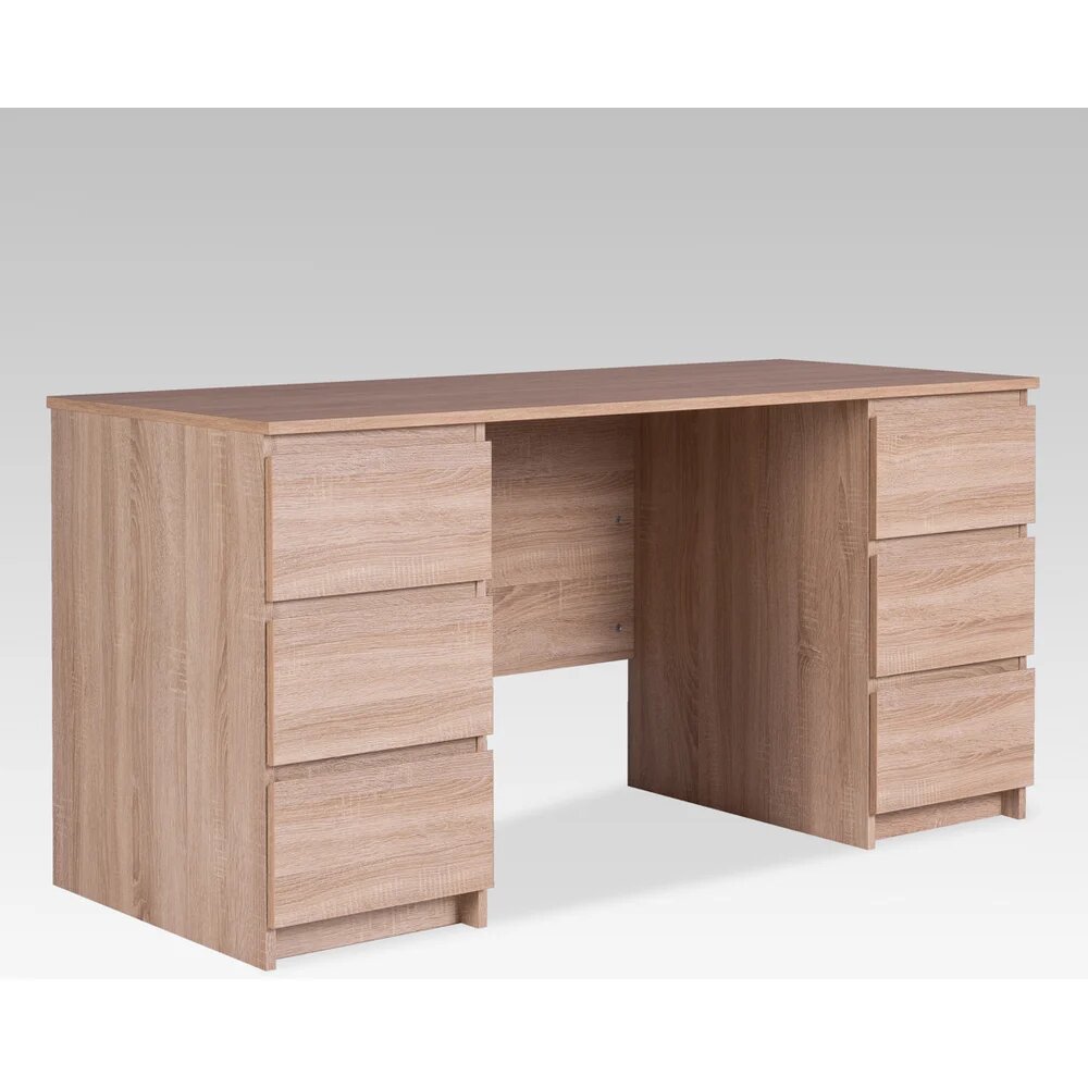 Письменный стол Шведский Стандарт кастор 6 ящиков, 151x65x75 см, бежевый, дуб сонома 2.03.06.040.3