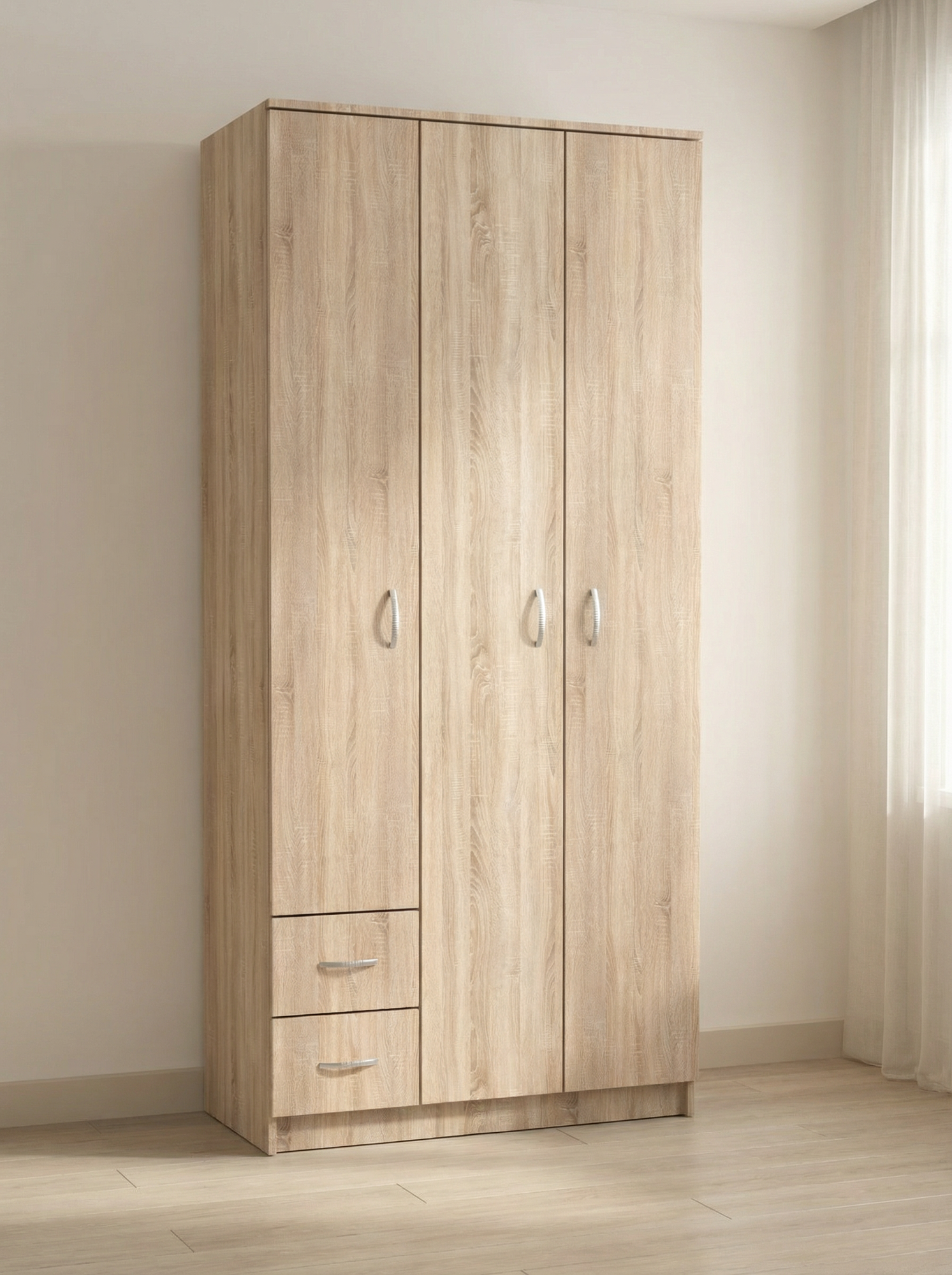 Шкаф трехстворчатый распашной Шелли-21 с 2 ящиками, ШхГхВ: 90х50х210 см