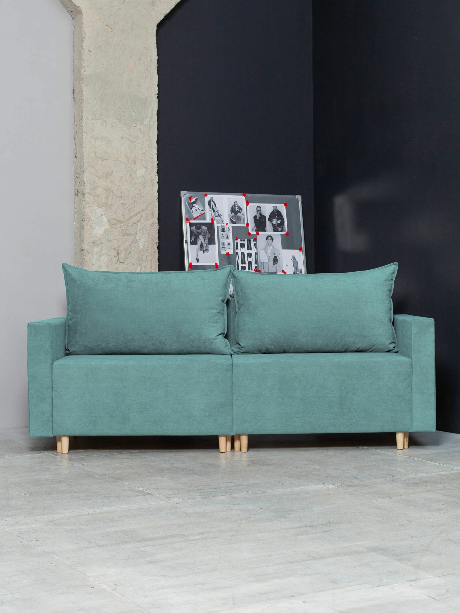 Диван прямой раскладной 217х85х102 см, СП 140х190 см, бирюзовый, 1 шт.