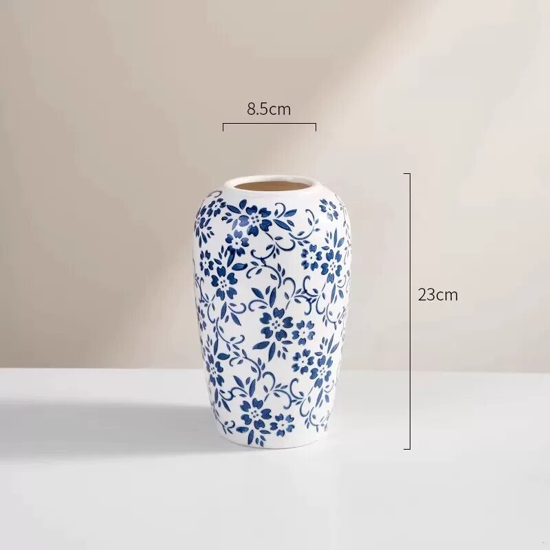 Керамическая ваза в китайском стиле, сине-белый фарфор, новый китайский стиль для гостиной, ретро-цветы для аквариума,
