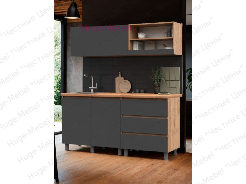 Кухня 1.7 метра "Хелен" серый+вотан Huge Mebel . Ширина 1700. Готовые кухни