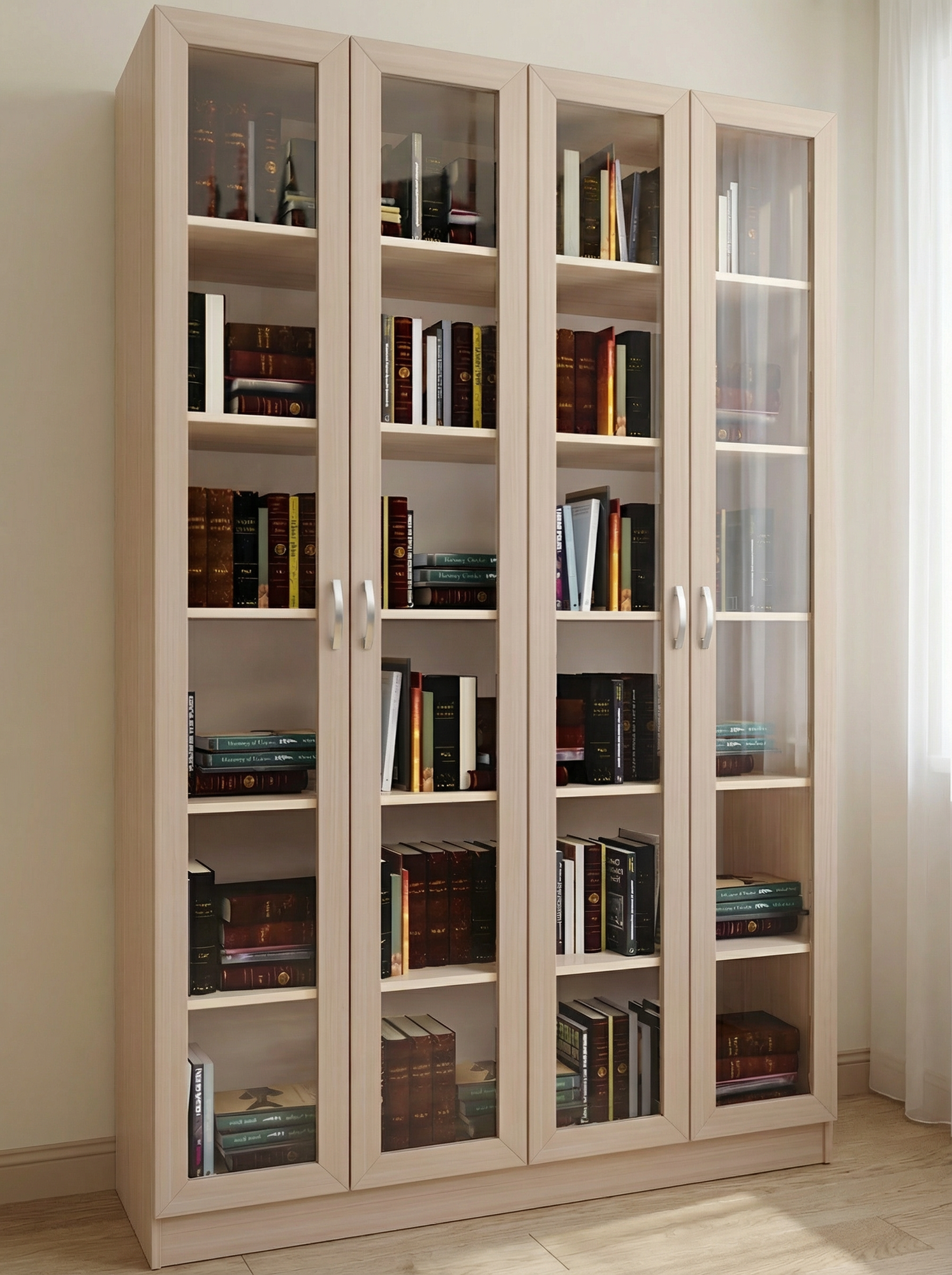 Шкаф книжный четырехстворчатый Вита 4-1, ШхГхВ: 136х38х210 см, дуб молочный