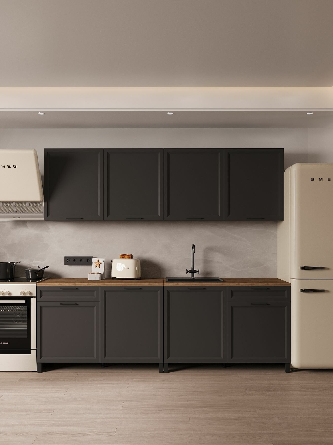 Кухонный гарнитур Римини 2,2м диамант серый со столешницей