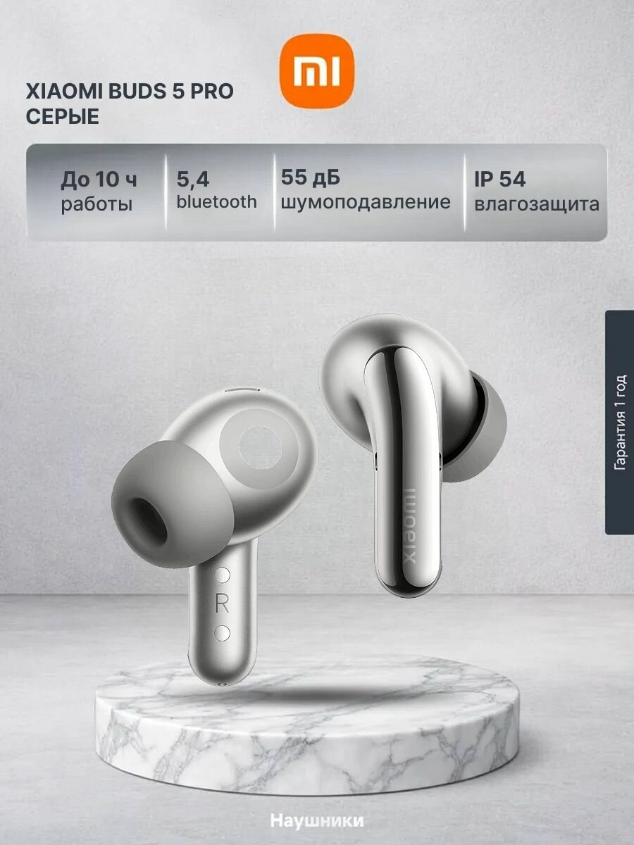 Наушники беспроводные Xiaomi Buds 5 Pro BT, Bluetooth, внутриканальные, титановый