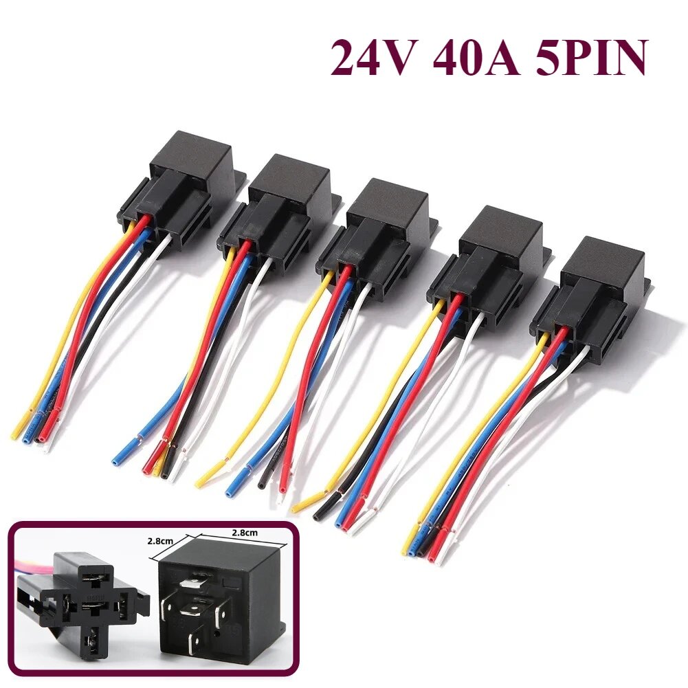 5 шт, 12 В/24 В, 40 А, 4/5-контактное автомобильное реле SPST с набором проводов и жгутов проводов