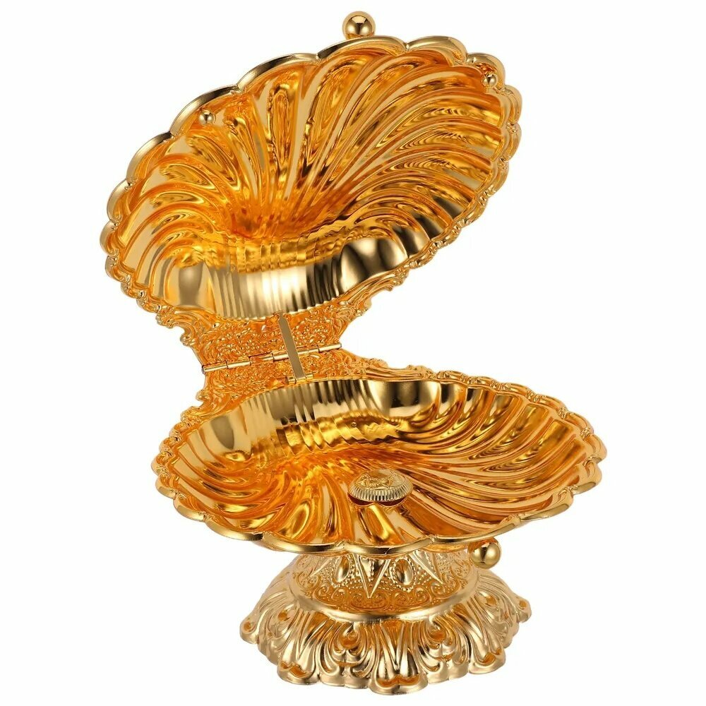 Фруктовница, Тарелка для фруктов в виде ракушки на высоких ножках, золотистая, крупный,1 шт