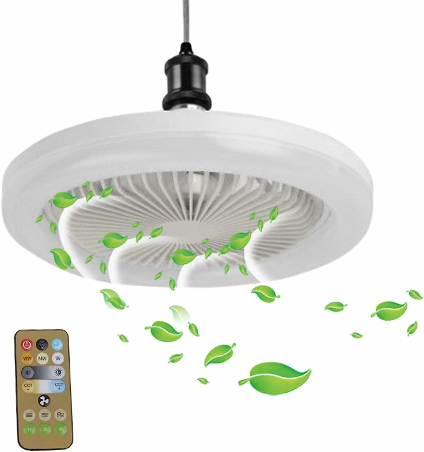 Потолочный вентилятор без лопастей желтый белый ABS 26*12cm 86-265V 4w 30W с пультом управления и выключателем на стене с LED светом 3 уровня ветра