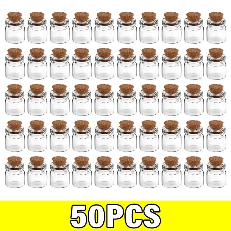 50шт Мини стеклянные бутылочки с пробкой, Белый