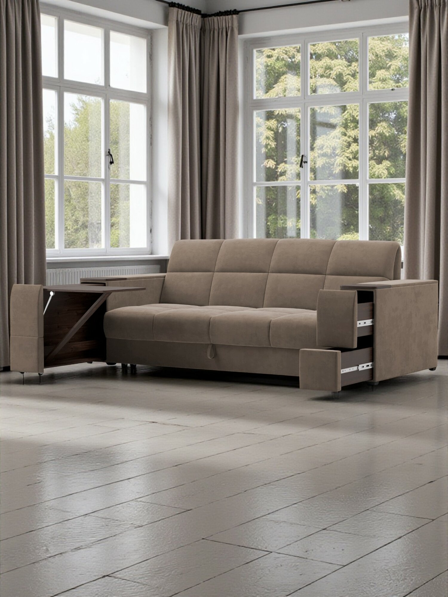 Диван раскладной аккордеон "Скай", 180х200, Светло Коричневый, ППУ, габарит 235 см