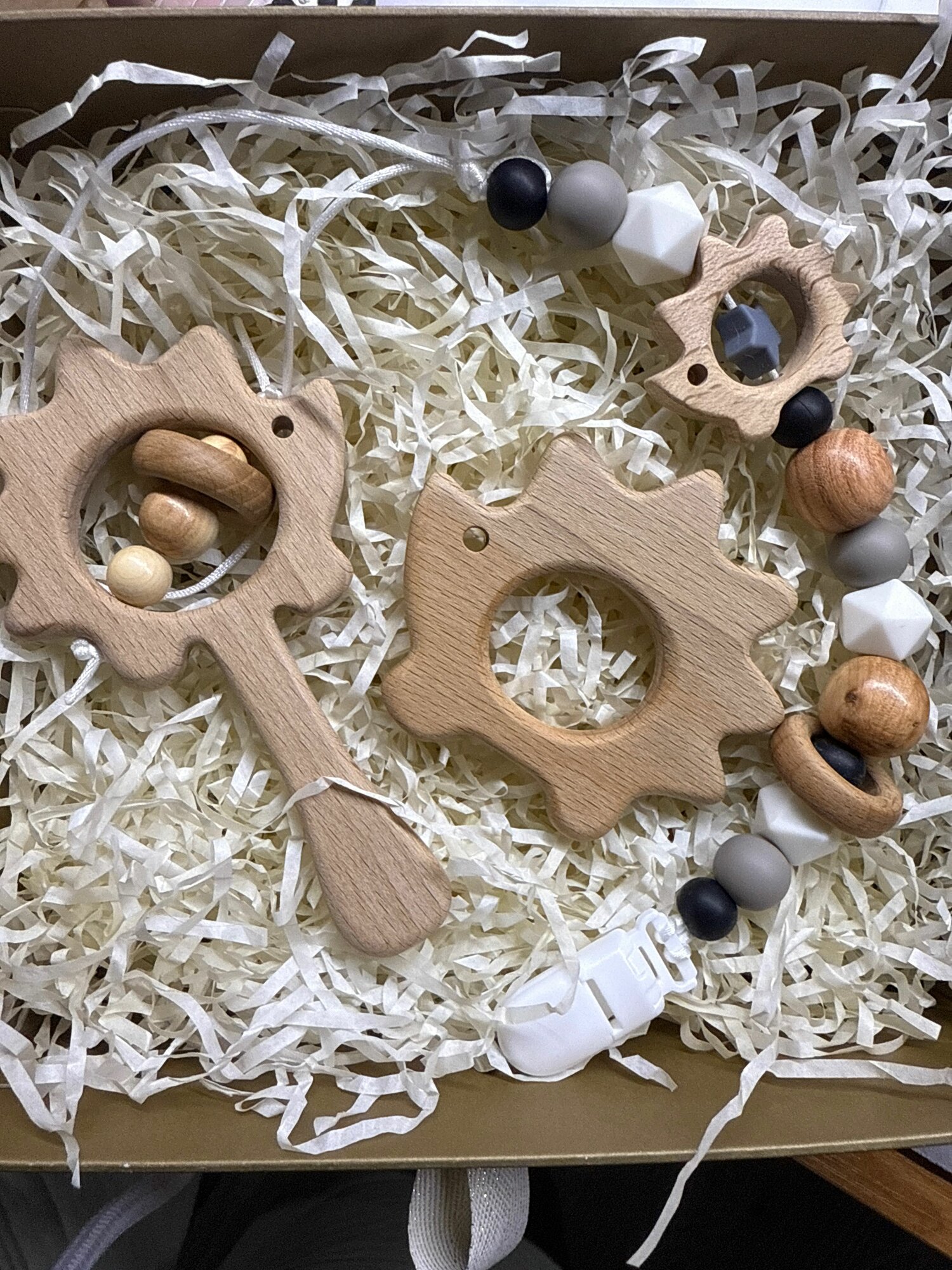 Погремушка деревянная, грызунок, прорезыватель для зубов, держатель