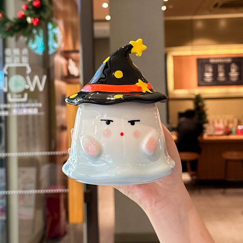 Милая керамическая кружка с крышкой в виде привидения, идеально подходящий в качестве подарка на день рождения вашей девушке.