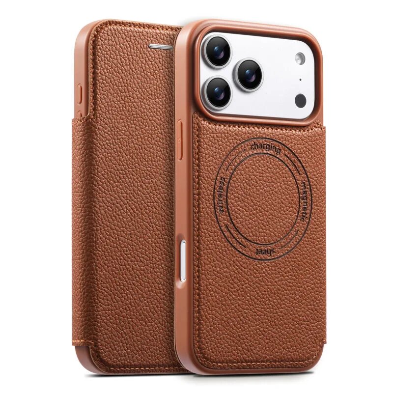Кожаный флип-чехол с беспроводной зарядкой для iPhone Air 17 Promax 16 Pro Max 15 Pro 14 13, кожаный чехол с магнитной откидной крышкой и слотами для карт